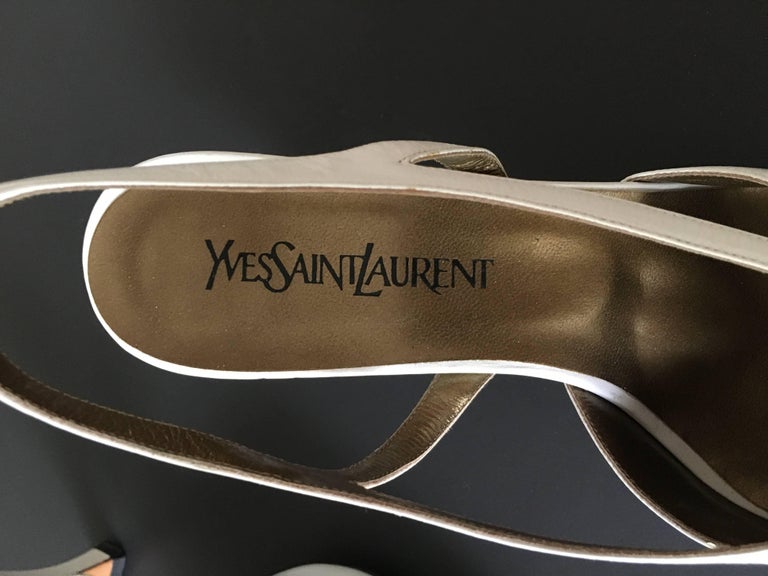 YSL 1990s White Leather Slingback Heel Size 9.5 M. For Sale at 1stDibs ...