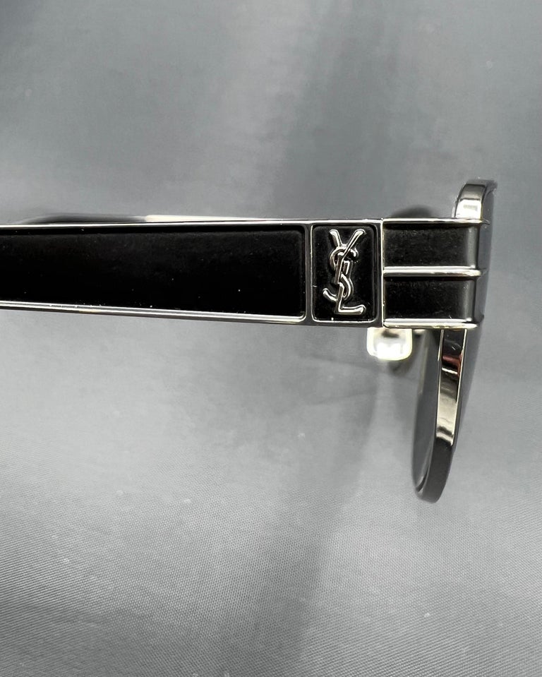 YSL Black and Silver Cat Eye Sunglassed For Sale at 1stDibs