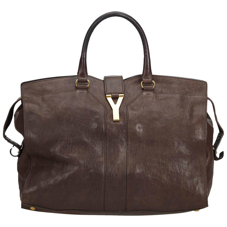 YSL Brown Dark Brown Leather Cabas Chyc Handbag France For Sale at 1stDibs
