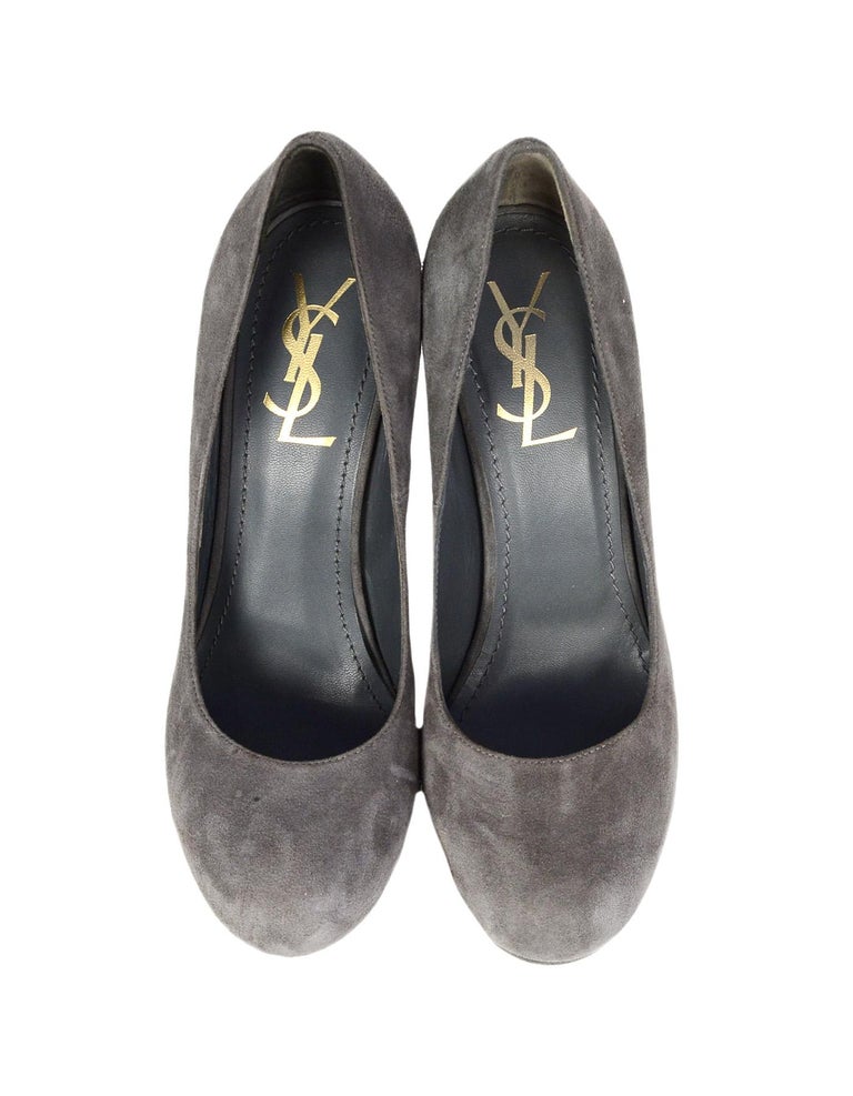 YSL Grey Suede Platform Pumps Sz 37.5 For Sale at 1stDibs