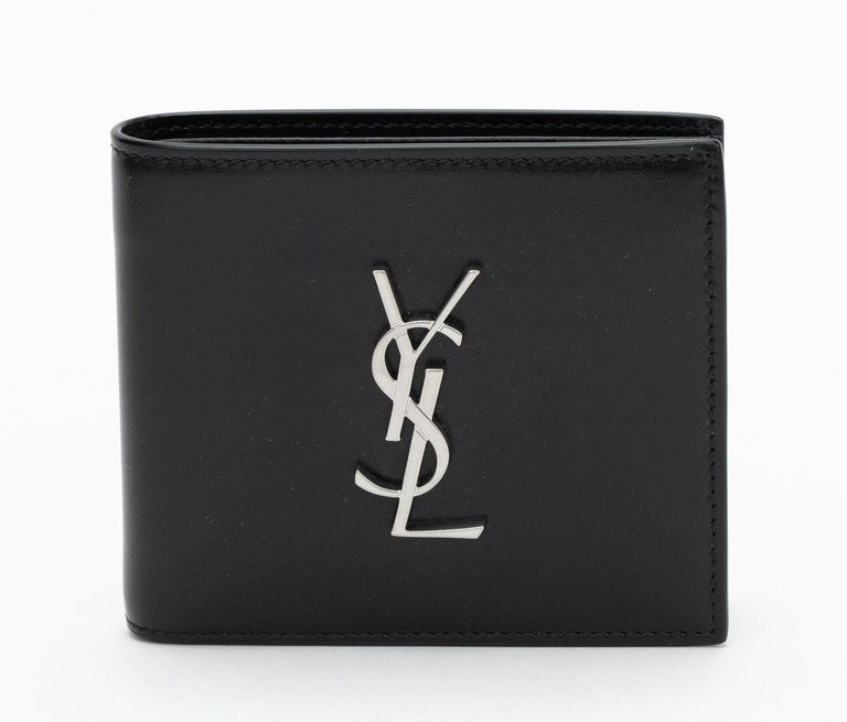 YSL NIB Black Silver Bifold Logo Wallet For Sale at 1stDibs