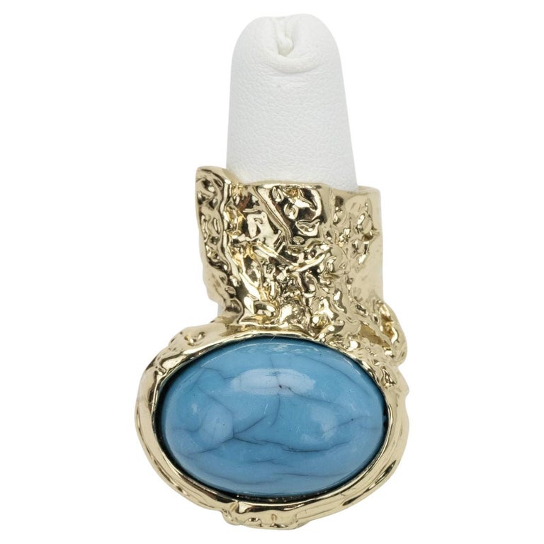YSL Ring Gold Turquoise Light Gold For Sale at 1stDibs