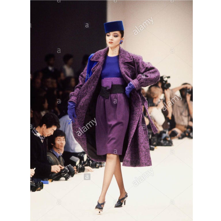 YSL Rive Gauche Bicolour Royal Blue Satin Skirt With Bow circa 1985 For ...