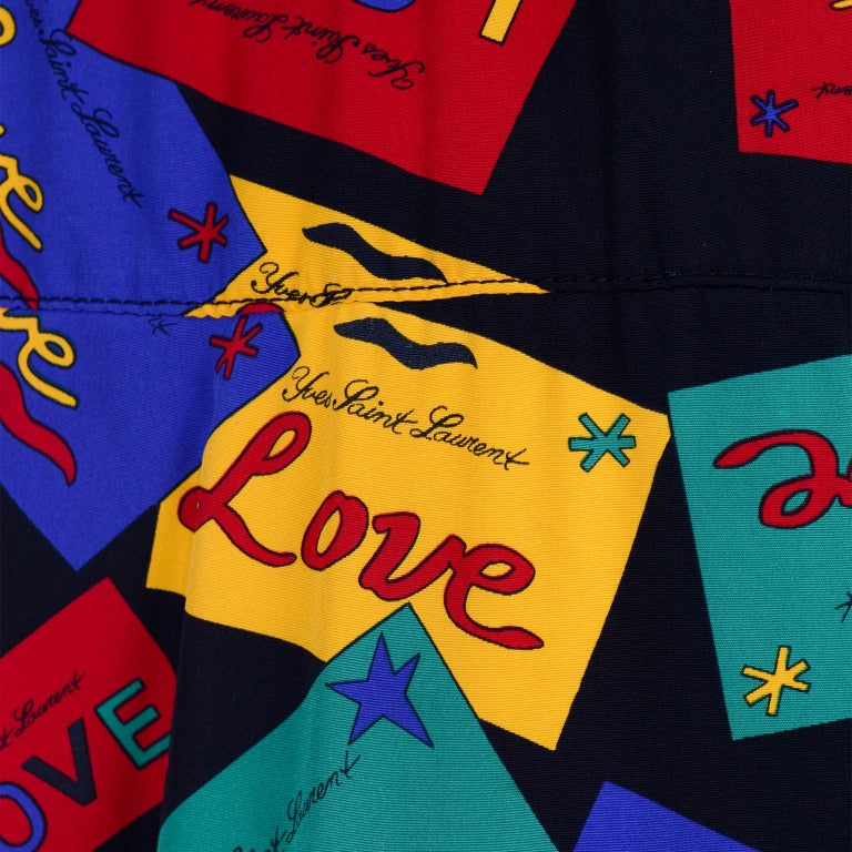 YSL Vintage Coat Yves Saint Laurent Colorful Love Cards Print ...