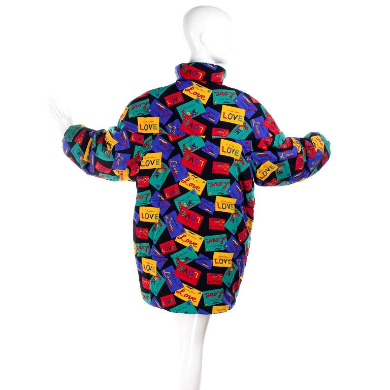 YSL Vintage Coat Yves Saint Laurent Colorful Love Cards Print ...