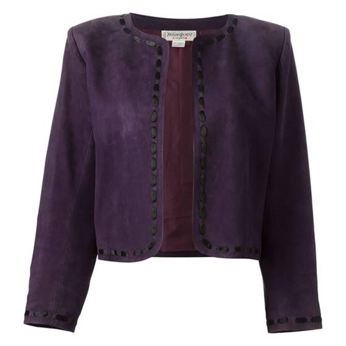 90's Yves Saint Laurent Embroidered Leather Jacket For Sale at 1stDibs