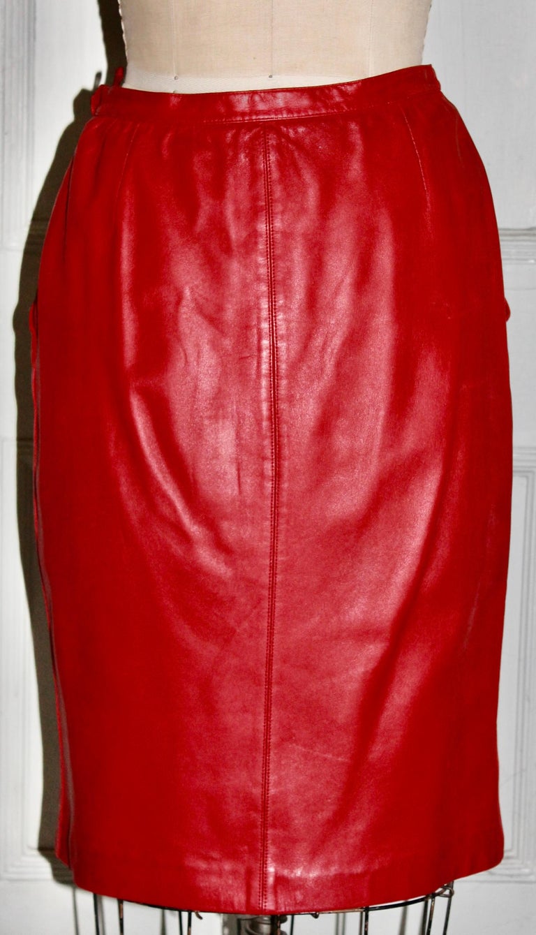 YSL Yves Saint Laurent Red Leather Suit For Sale at 1stDibs