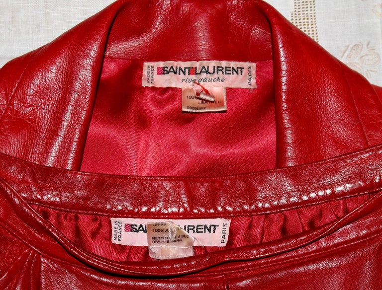 YSL Yves Saint Laurent Red Leather Suit For Sale at 1stDibs