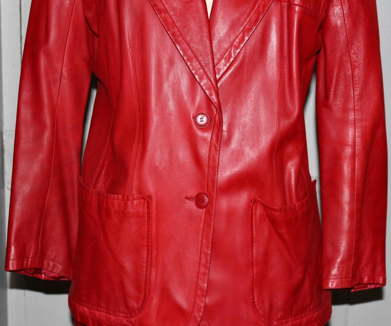 YSL Yves Saint Laurent Red Leather Suit For Sale at 1stDibs