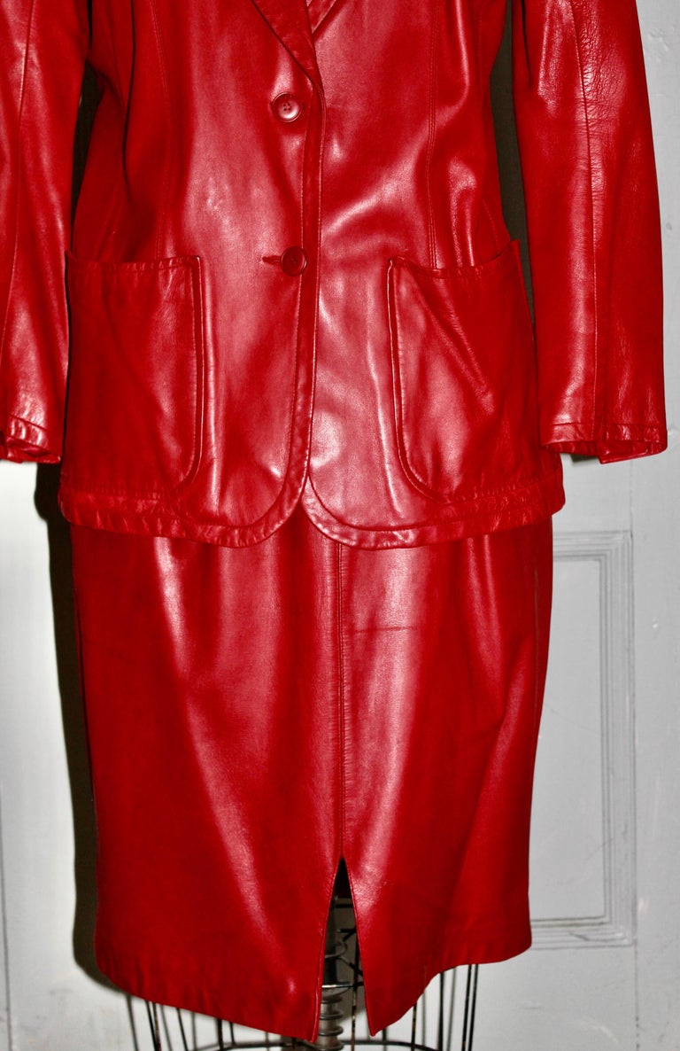 YSL Yves Saint Laurent Red Leather Suit For Sale at 1stDibs