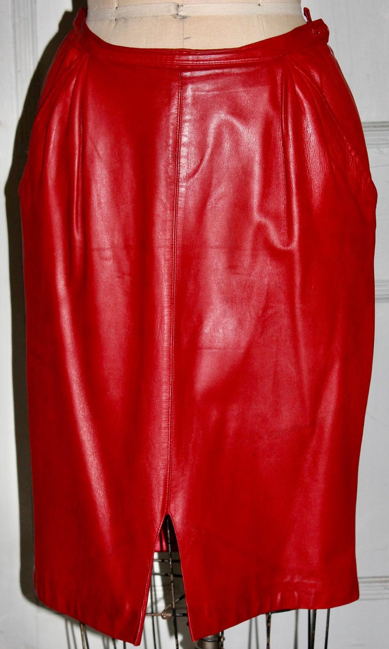 YSL Yves Saint Laurent Red Leather Suit For Sale at 1stDibs
