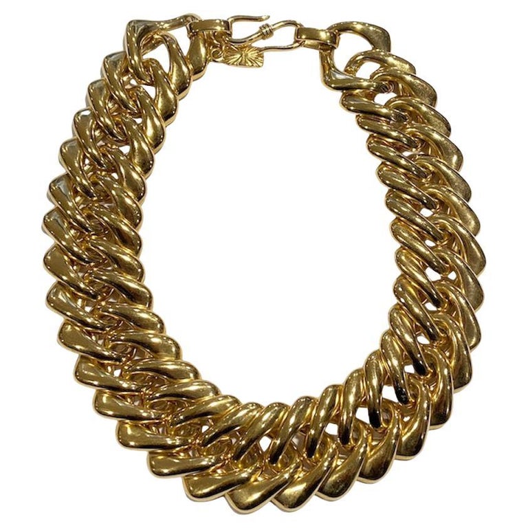 YSL YVES SAINT LAURENT vintage Chain Necklace in Gilt Metal at 1stDibs