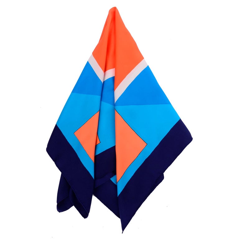 YSL Yves Saint Laurent Vintage Silk Scarf in Bold Colorful Blue and ...