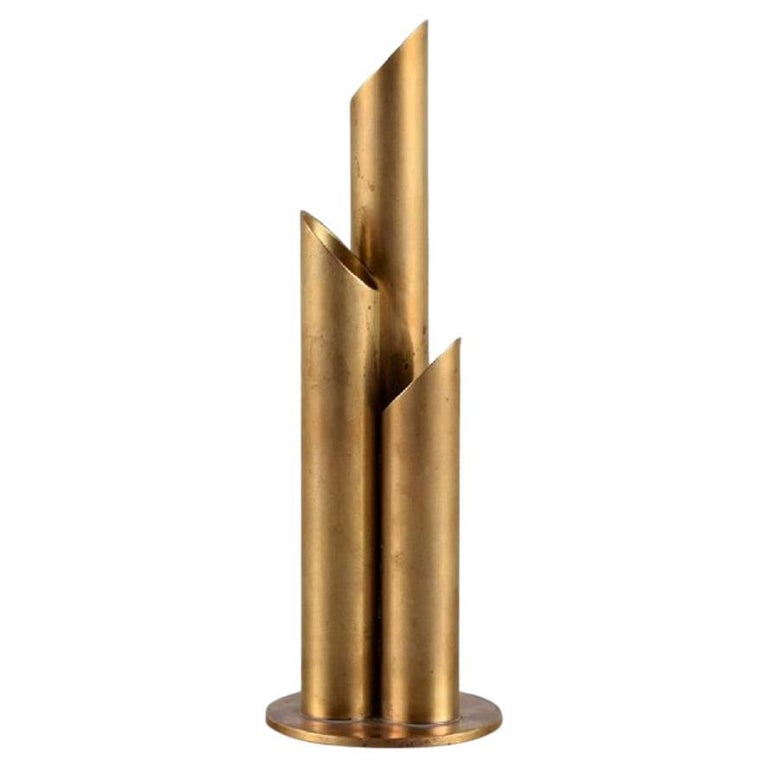 Ystad Metall, Brass Vase for 3 Flower Stems, 1970s For Sale at 1stDibs