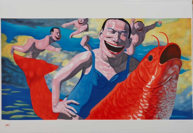 Yue Minjun Fighting Yue Minjun Art Lithograph Limited Edition