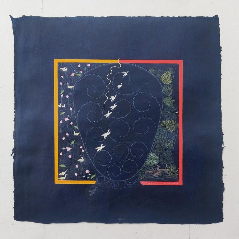 Yugal Kishor Sharma - Meghdootam-1, Gouache and Gold Leaf on Handmade ...