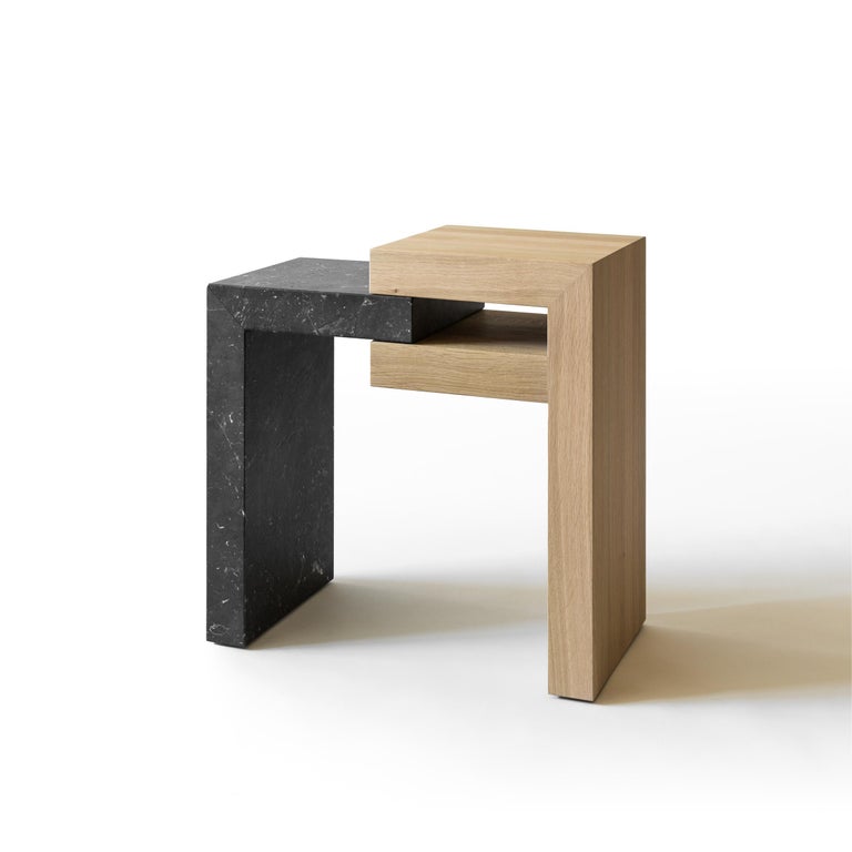 Yume Oak and Nero Marquina Side Table by Joyful Homes For Sale at 1stDibs