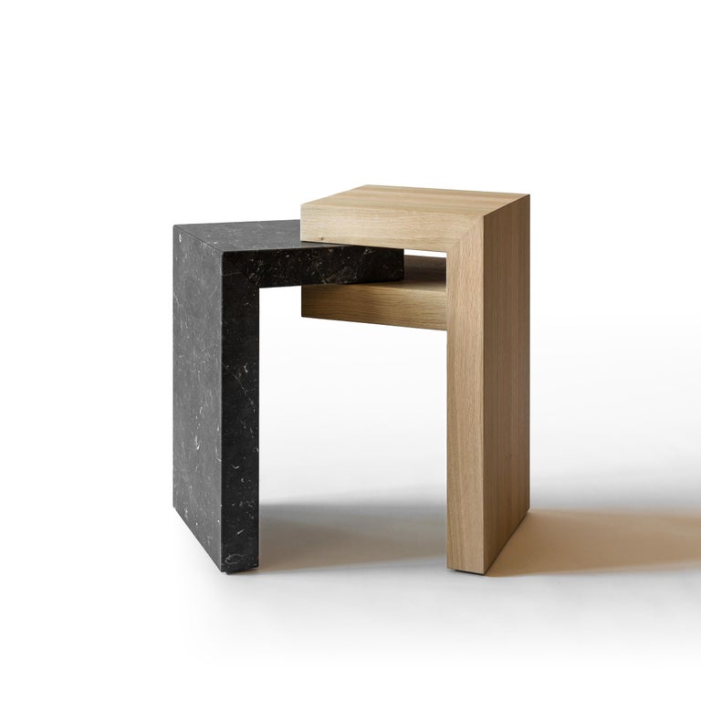 Yume Oak and Nero Marquina Side Table by Joyful Homes For Sale at 1stDibs