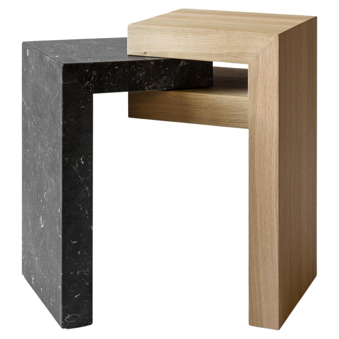 Yume Oak and Nero Marquina Side Table by Joyful Homes For Sale at 1stDibs