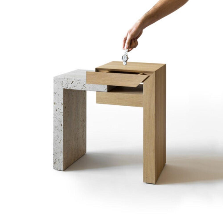 Yume Oak + Travertine Stone Bedside Table by Joyful Homes For Sale at ...