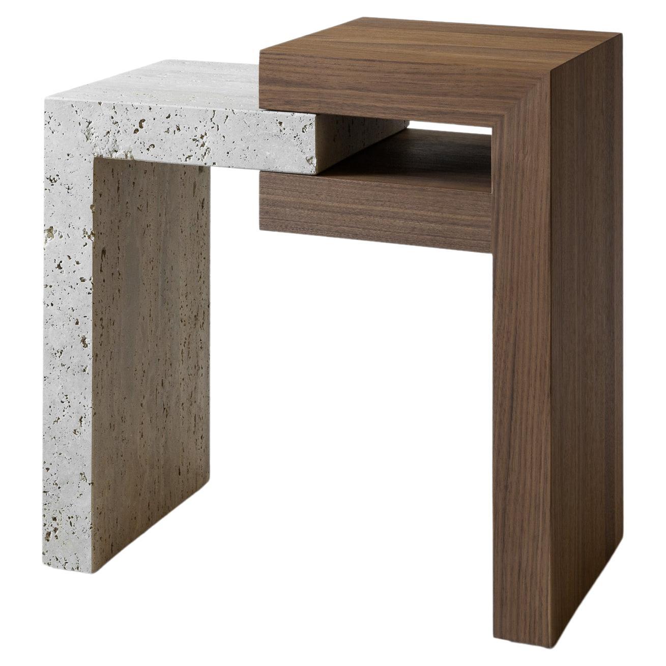 Italian Walnut Travertine Marble Side End Table by Stone International ...