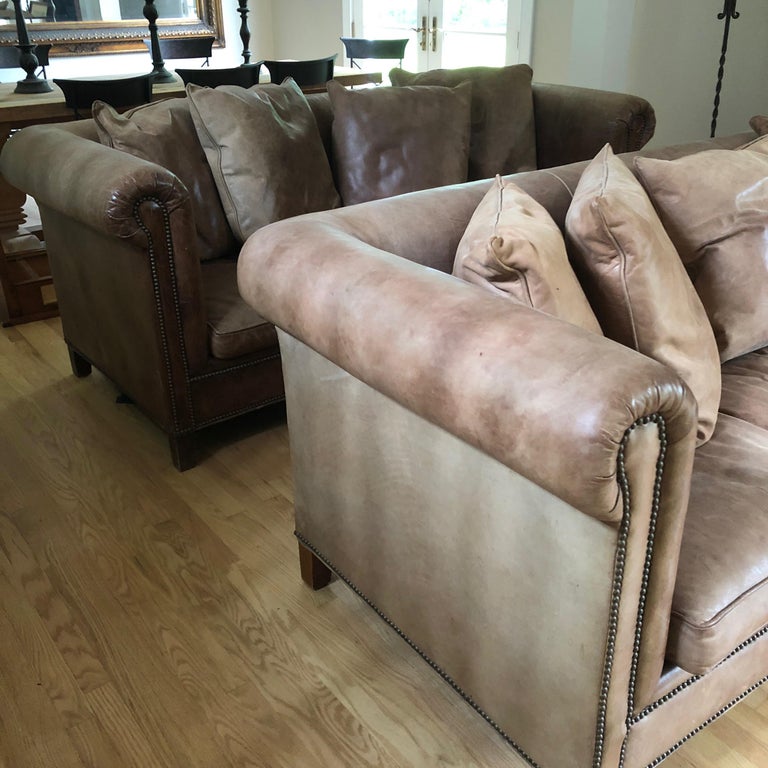 Yummy Pair of Soft Leather and Down Ralph Lauren Sofas For Sale at 1stDibs