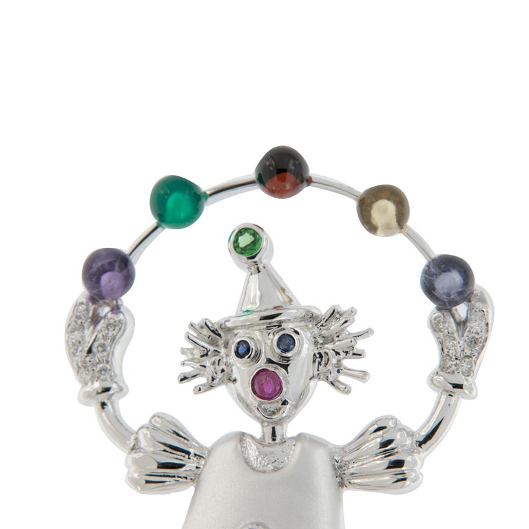 Yvel 18 Karat Gold Pearl Diamond Multi-Gemstone Juggling Clown Pin or ...