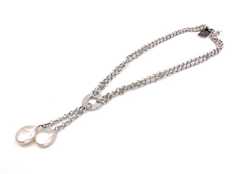 Yvel 18 Karat White Gold Double Chain and Pearl Lariat Necklace For ...