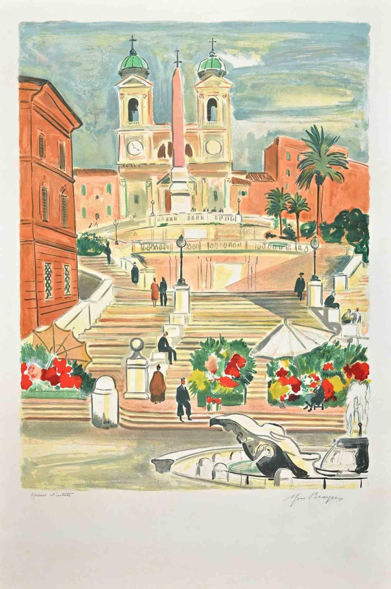 Yves Brayer - Spanish Steps - Lithograph by Yves Brayer - Mid 20th ...