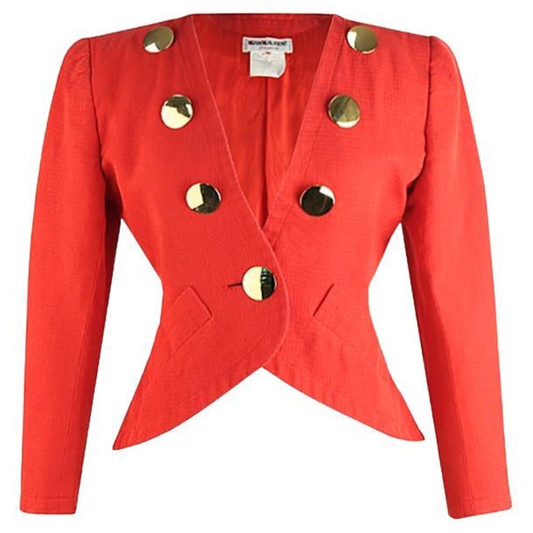 YVES SAINT LAURENT CORAL COTTON/SILK JACKET size S For Sale at 1stDibs
