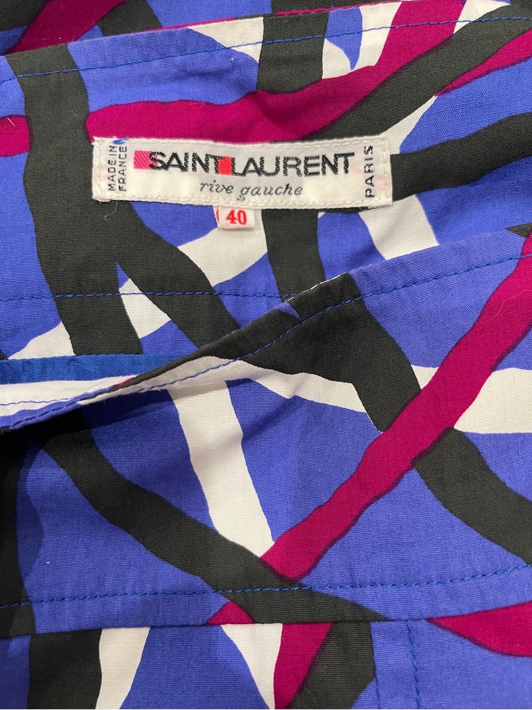Yves Saint Laurent 1970s YSL Graffiti Print Purple Cotton Vintage 70s ...