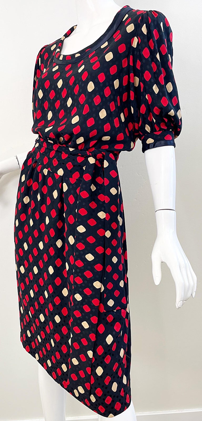 Yves Saint Laurent 1970s YSL Rive Gauche Black Red Diamond Print Silk ...
