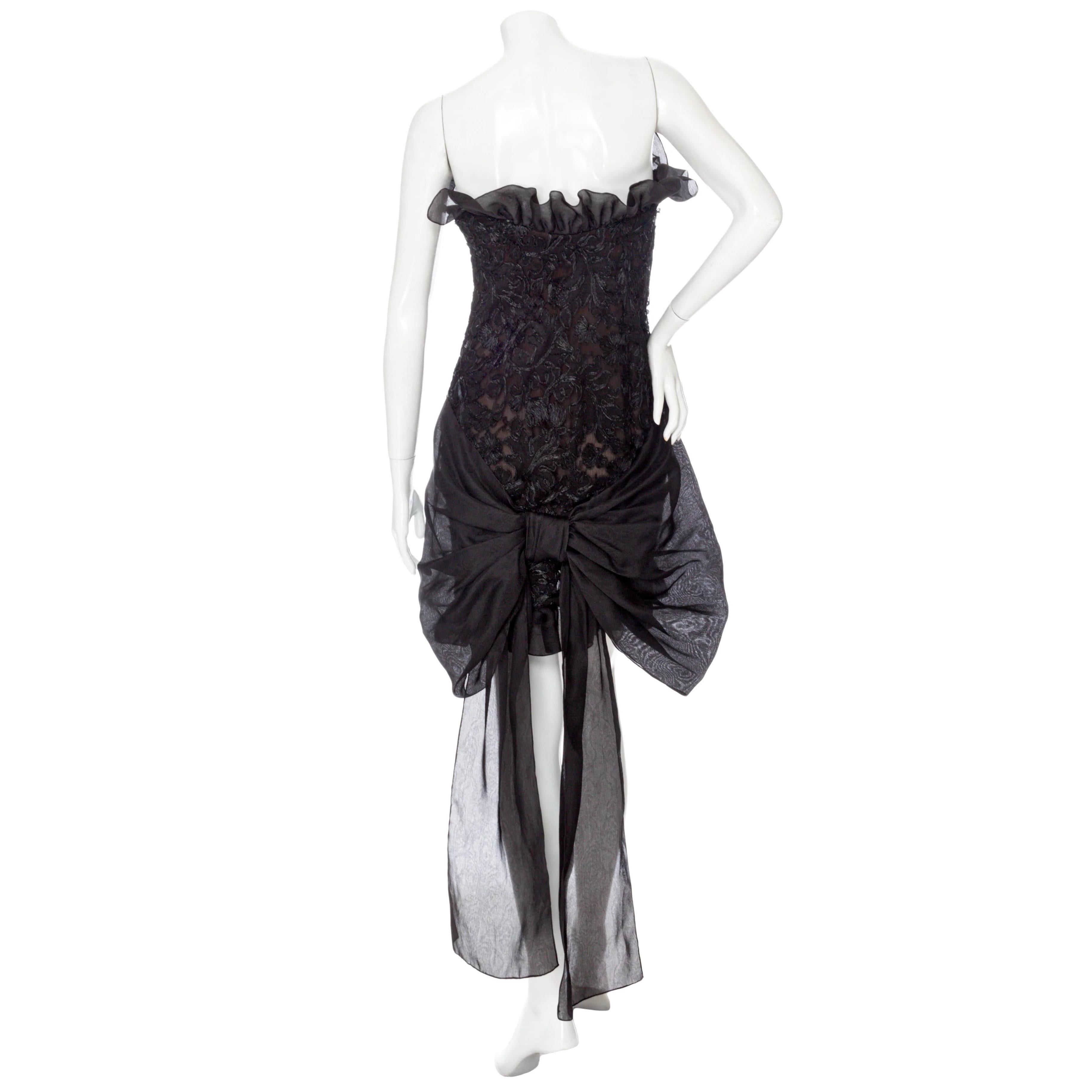 Yves Saint Laurent 1980s Haute Couture Black Strapless Ruffle-Trim Bow ...