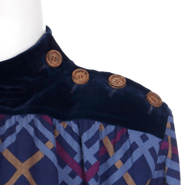 Yves Saint Laurent 1985 Blue Plaid Wool Challis Runway Dress For Sale ...