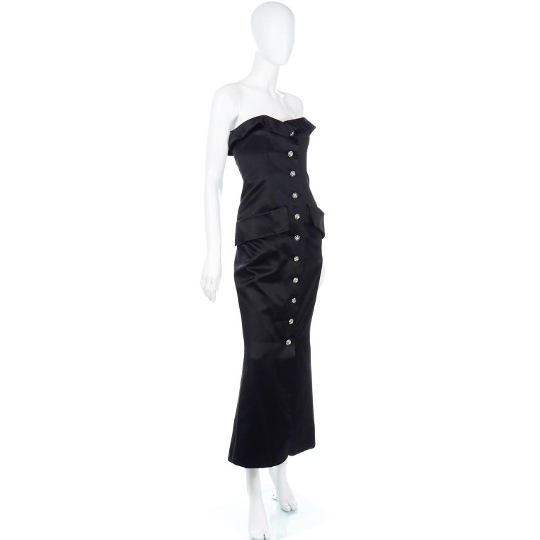 Yves Saint Laurent 1985 Vintage Black Strapless Runway Evening Gown For ...