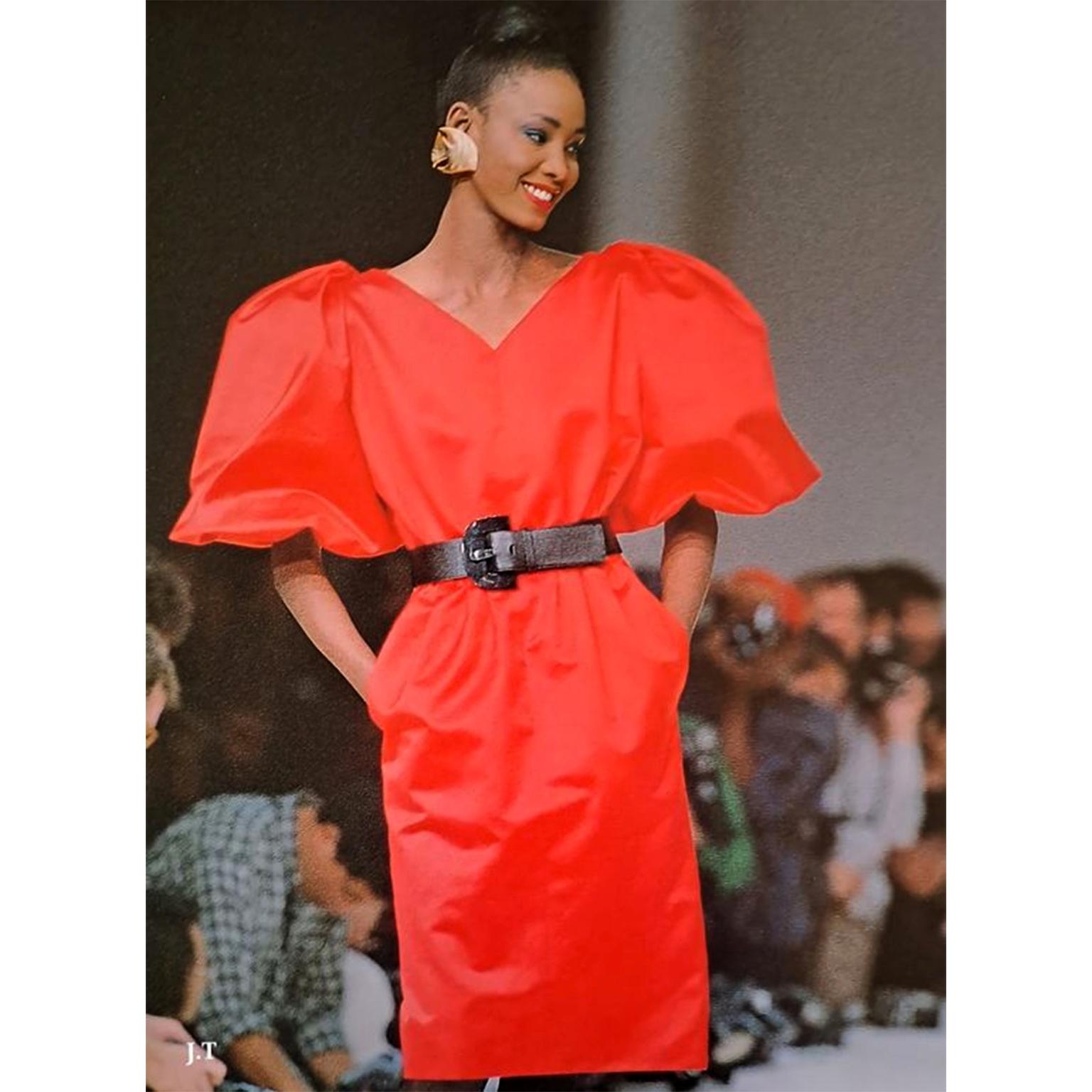 Yves Saint Laurent 1989 Vintage Red Runway Dress with Puff Statement ...