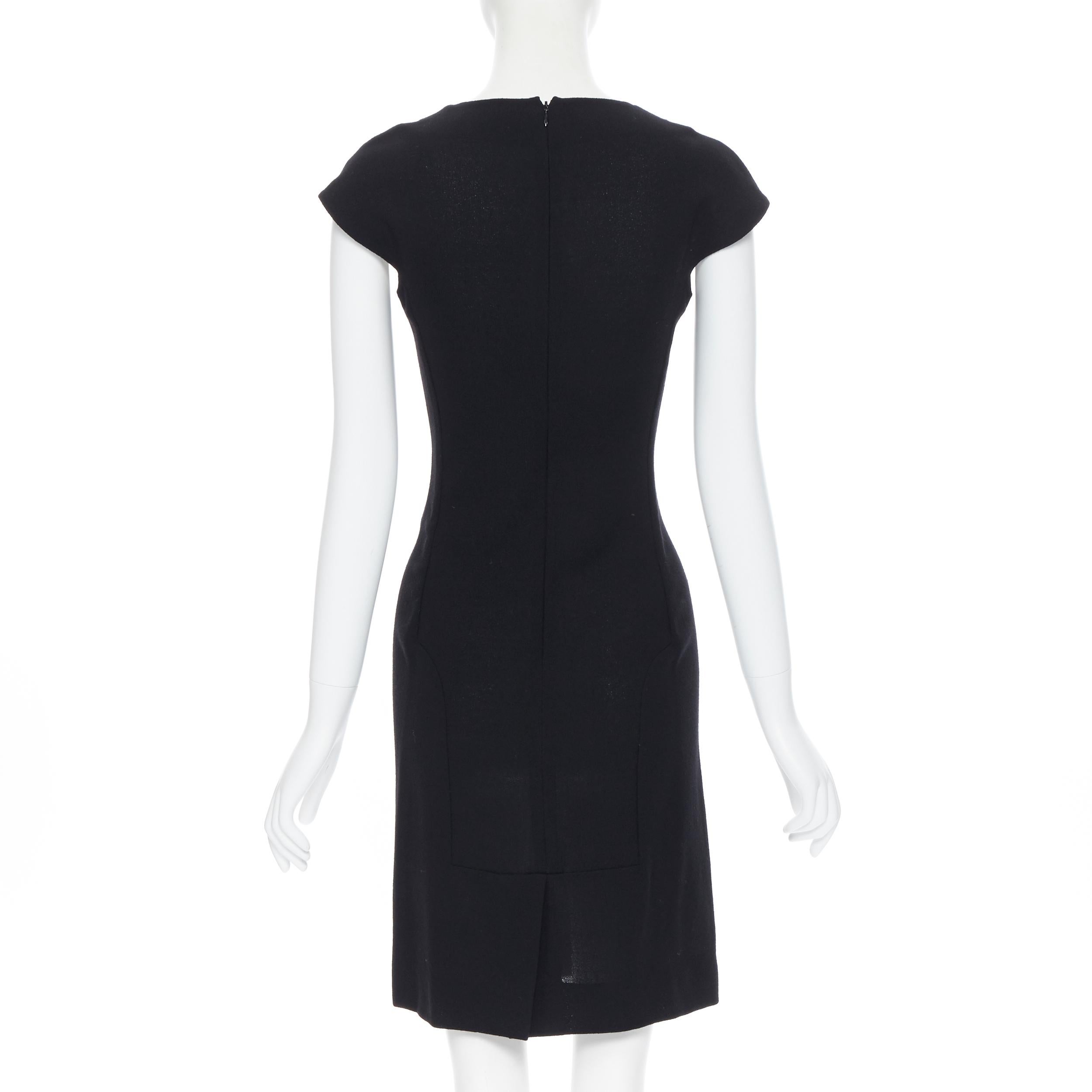 YVES SAINT LAURENT 2009 black wool square neck cap sleeve sheath dress ...