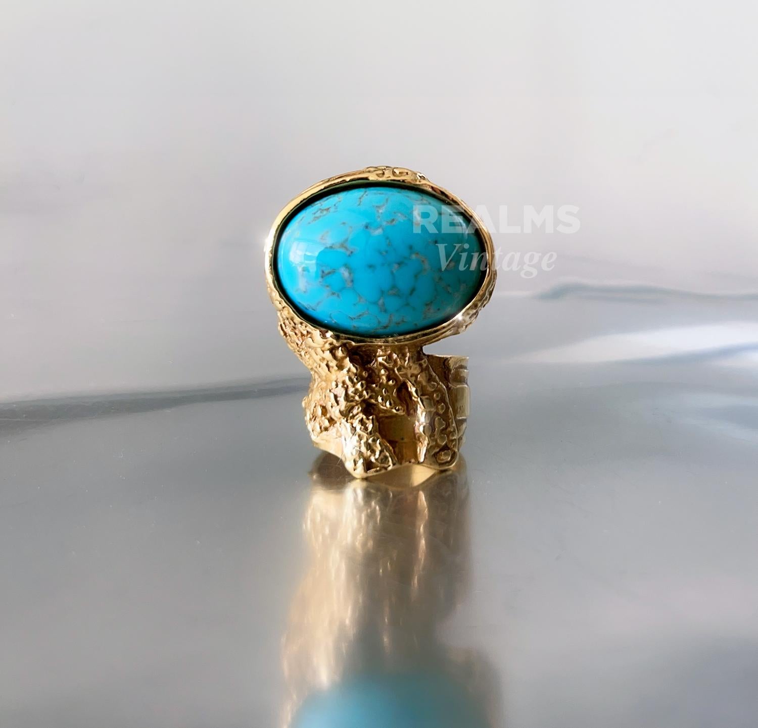 Yves Saint Laurent Arty Ring YSL Turquoise Statement Gold Ring For Sale ...