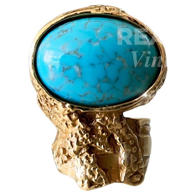 Yves Saint Laurent Arty Ring YSL Turquoise Statement Gold Ring For Sale ...