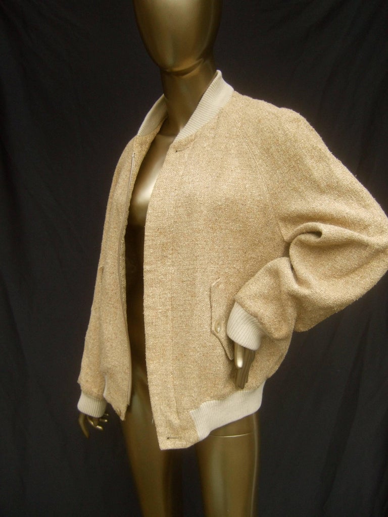 Yves Saint Laurent Beige Burlap Linen Unisex Zippered Jacket circa ...