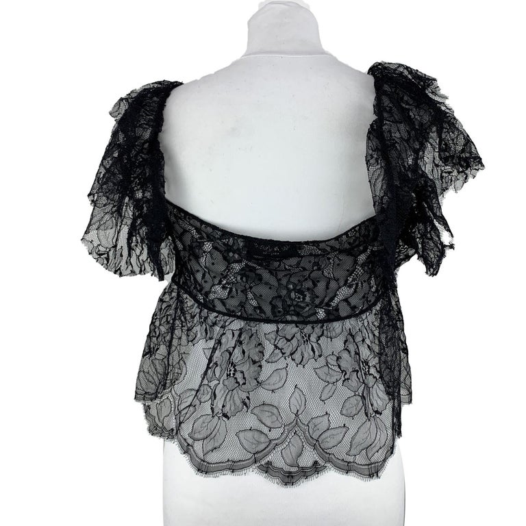 Yves Saint Laurent Black Lace Sheer Top with Frills Size M For Sale at ...
