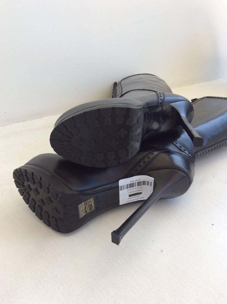 Yves Saint Laurent Black Leather Tribute Lace Up Platform Boots at 1stDibs