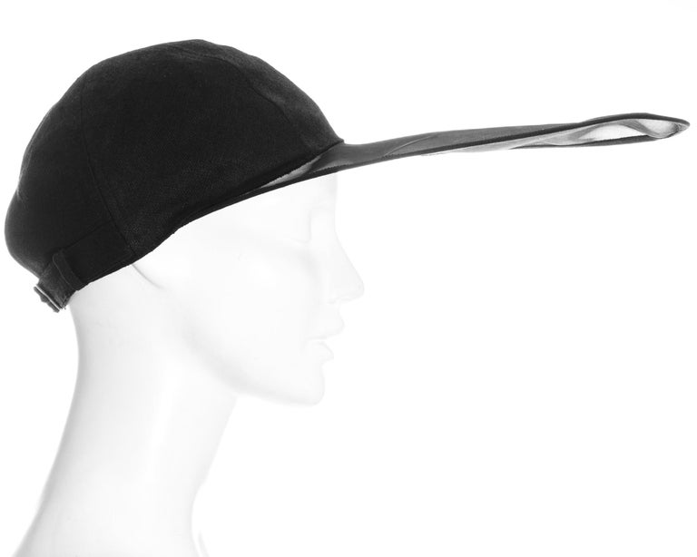 Yves Saint Laurent black linen cap with extra long organza visor, ss ...