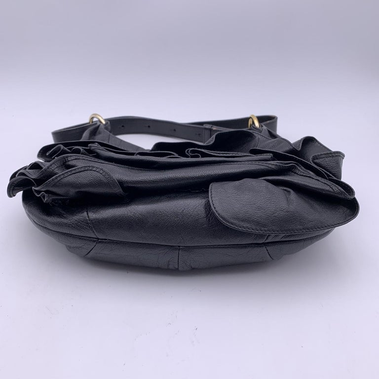 Yves Saint Laurent Black Ruffled Leather Hobo Tote Shoulder Bag For ...
