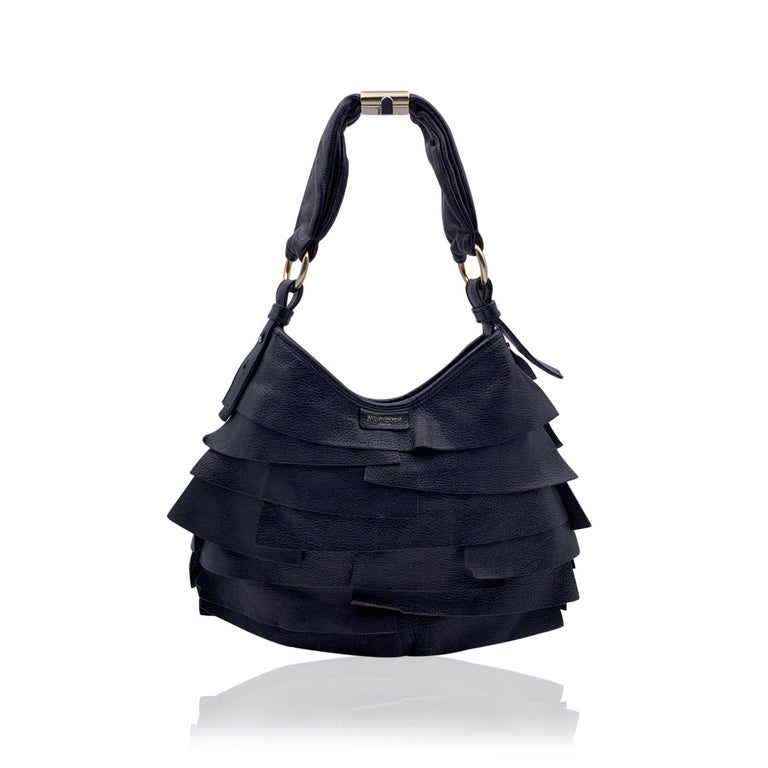 Yves Saint Laurent Black Ruffled Leather St Tropez Hobo Tote Bag For ...