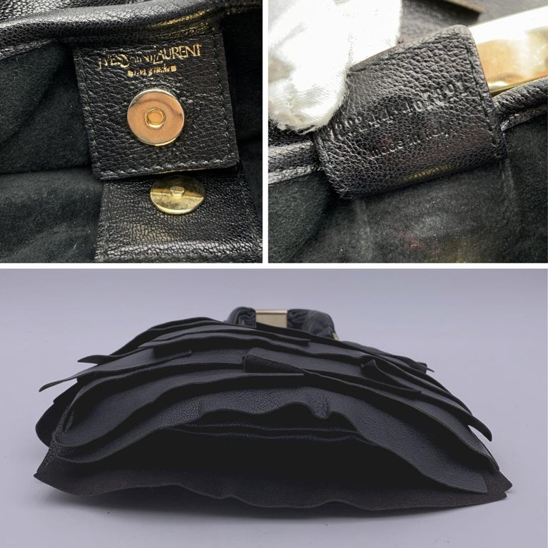 Yves Saint Laurent Black Ruffled Leather St Tropez Hobo Tote Bag For ...