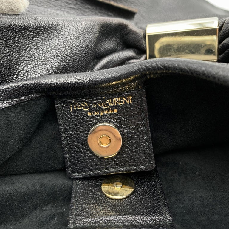 Yves Saint Laurent Black Ruffled Leather St Tropez Hobo Tote Bag For ...