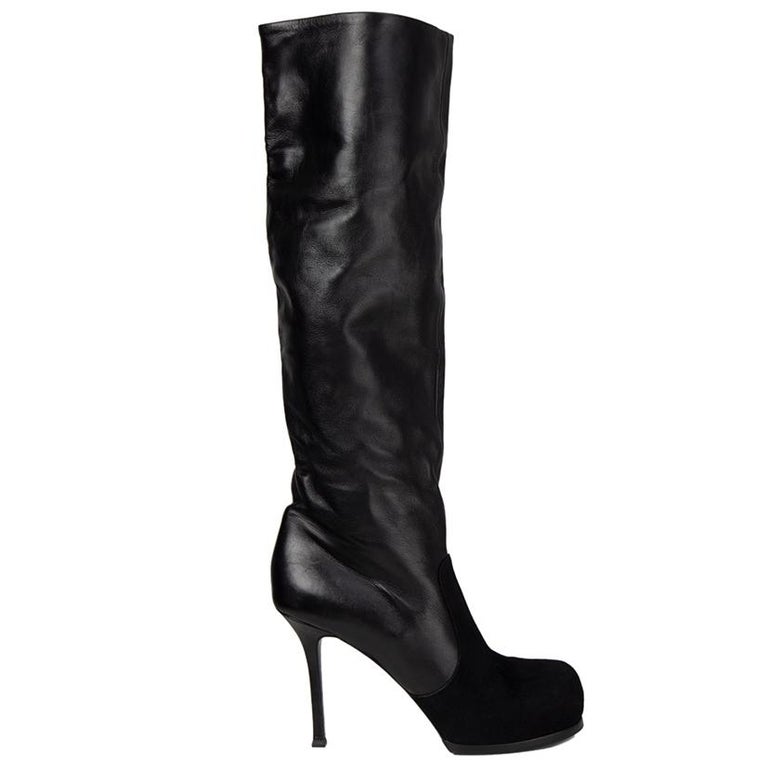 YVES SAINT LAURENT black suede and leather PLATFORM Boots Shoes 40 For ...
