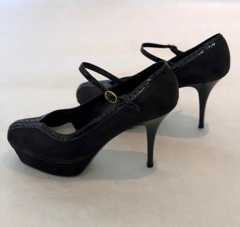 Yves Saint Laurent Black Suede Platform and Patent Trim "Tribute" Mary ...