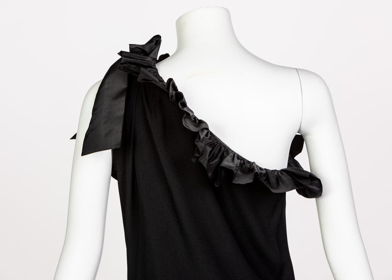 Yves Saint laurent Black Taffeta Ruffle One Shoulder Bow Dress YSL ...